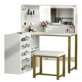 Dextrus L-Shaped Vanity Set with LED Light, 5 Drawers, Storage Shelves ...