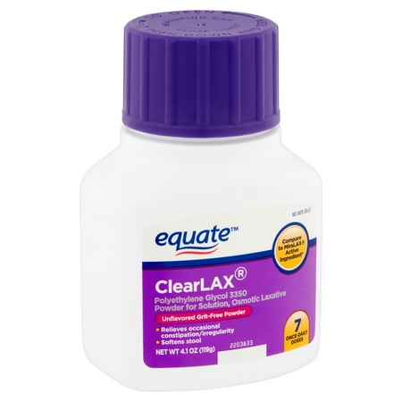 Equate ClearLAX Polyethylene Glycol 3350 Laxative Powder, 7 Doses ...