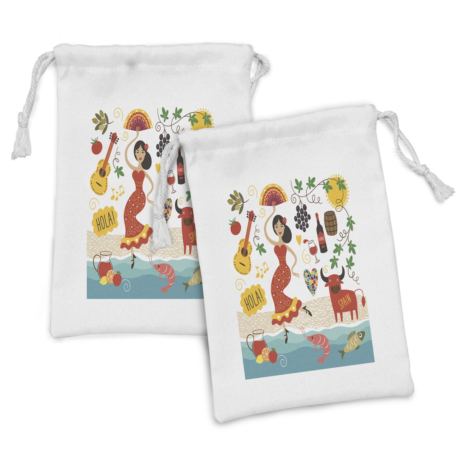 Spain Fabric Pouch Set of 2, National Elements Design Bull Guitar and ...