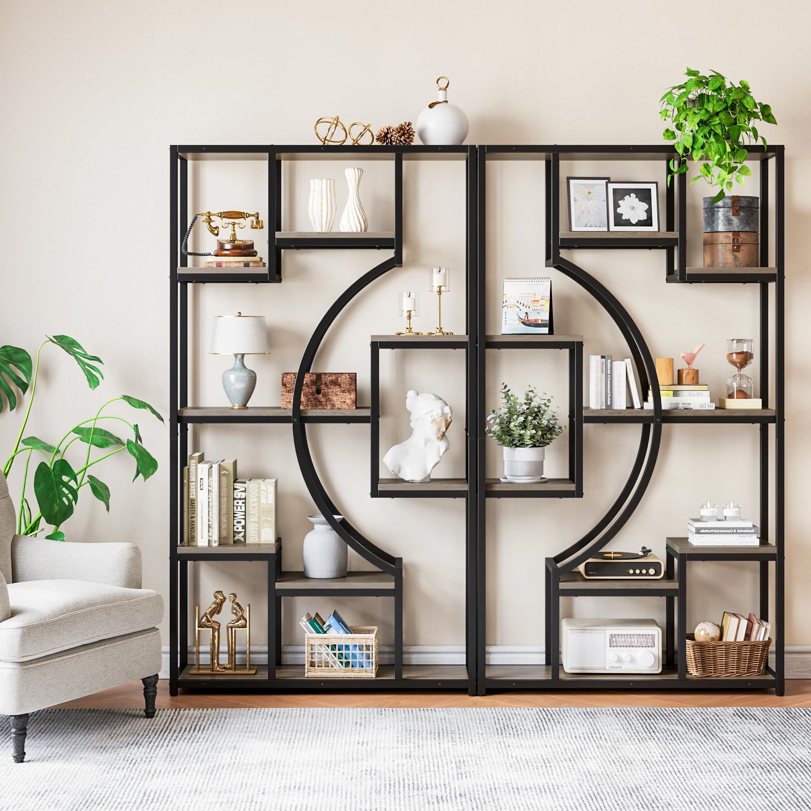 Relefree 70 in Bookcase, Set of 2 Tall Industrial Bookshelf with Open ...