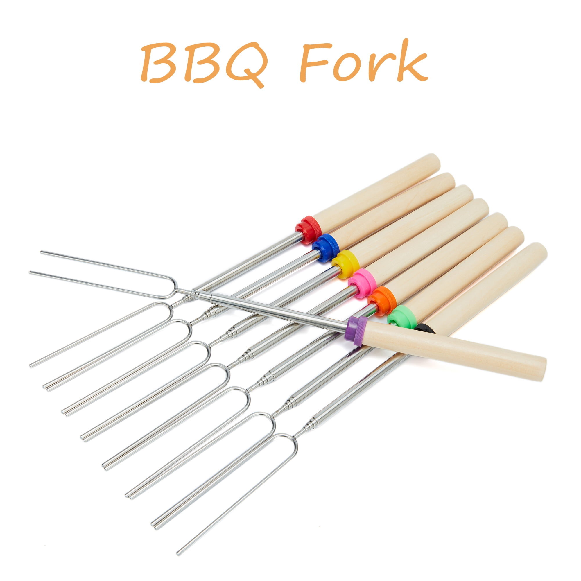 8 Pcs Marshmallow Roasting Telescoping Sticks with Wooden Handle for BBQ Hot Dog Fork Patio Fire ...