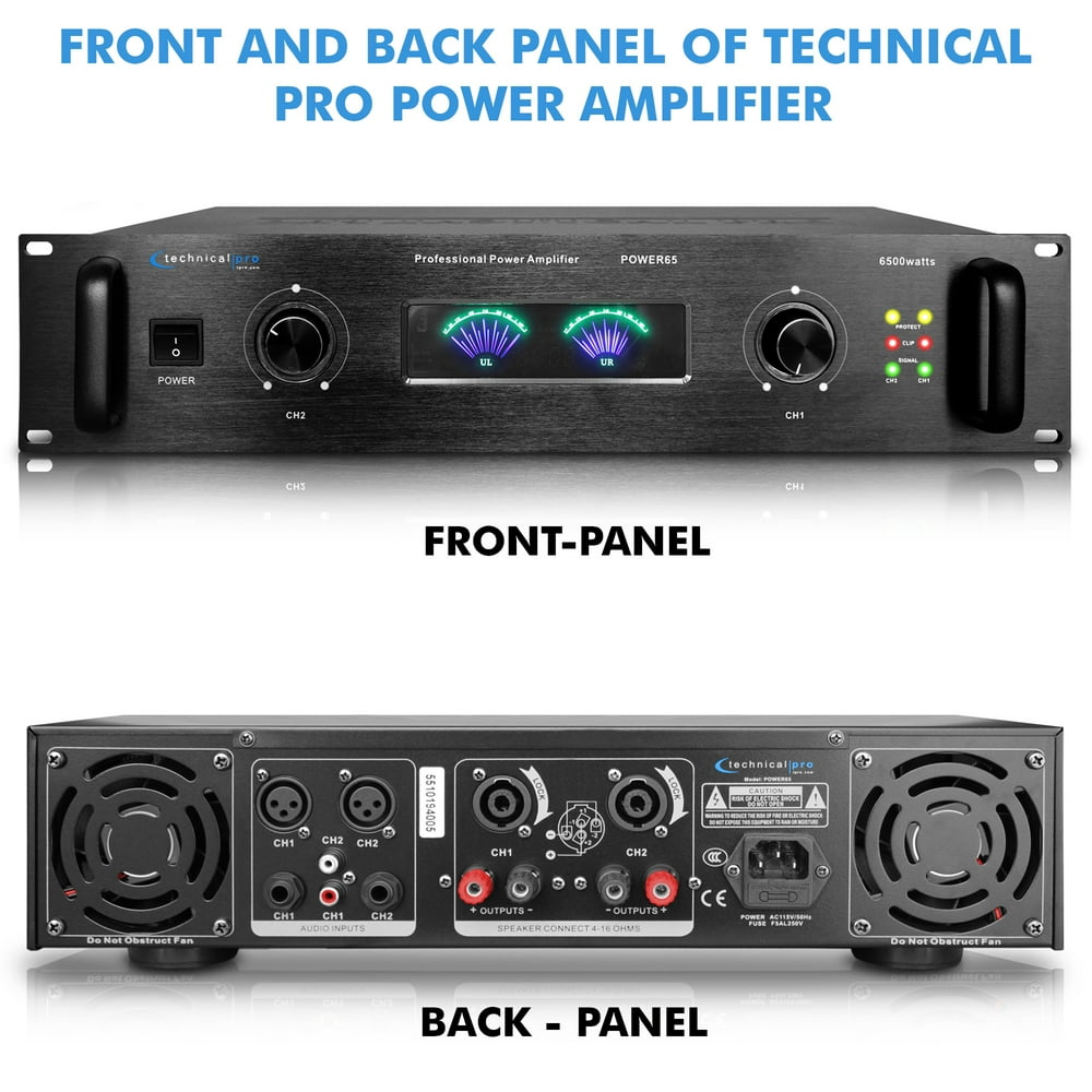 Technical Pro 6500 Watts 2U Professional 2 Channel Power Amplifier with ...