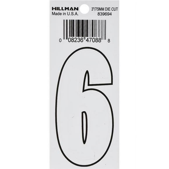 White Vinyl Numbers 6 Inch