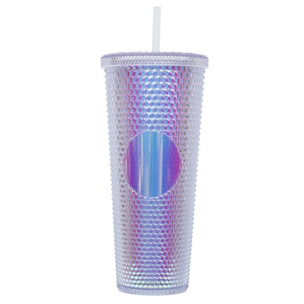 710ml plastic cup with lid and straw, reusable iced coffee cup, smoothie cup, transparent laser ...