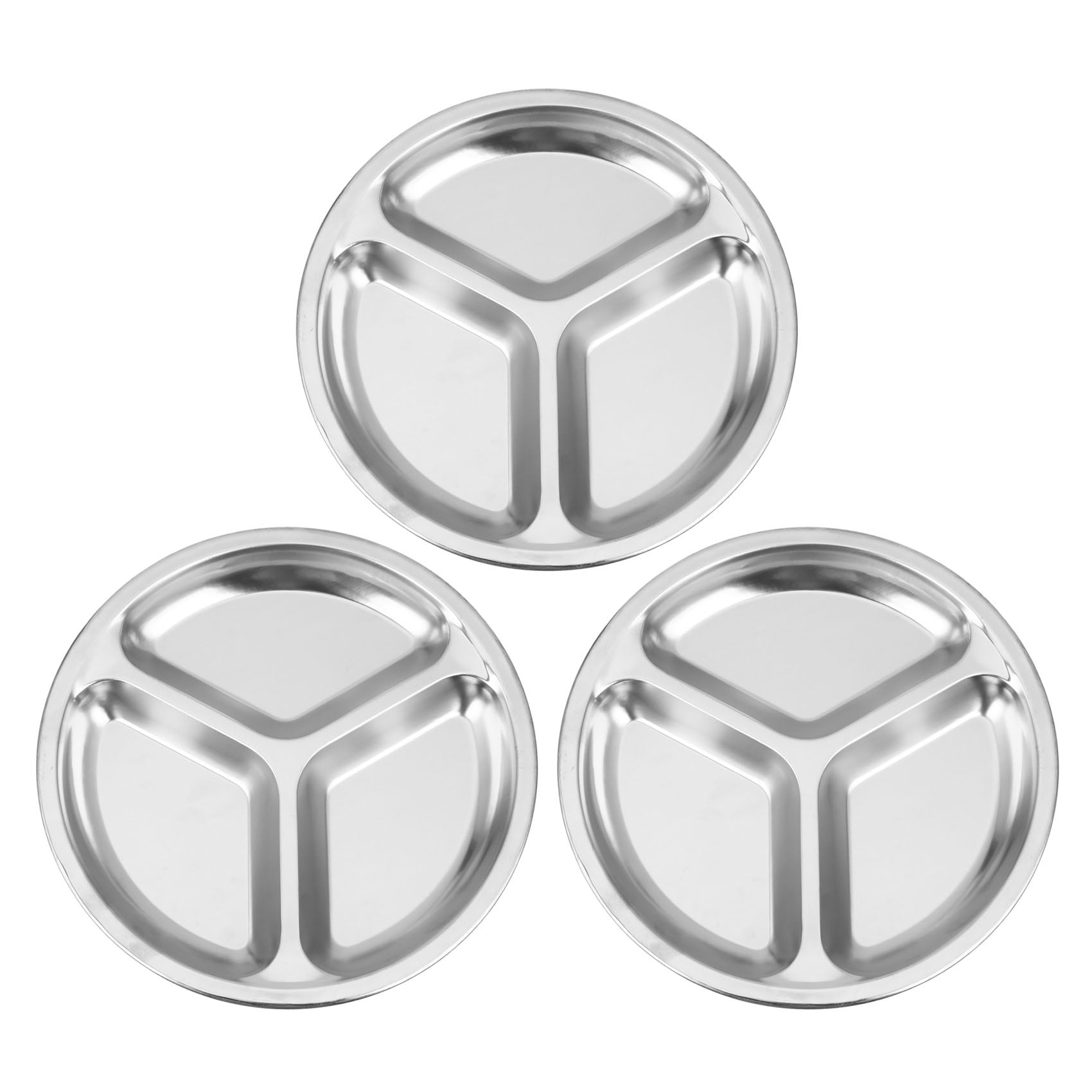 3X Stainless Steel 3 Sections Round Divided Dish Dinner Plate Diameter 3x-stainless-steel-3-sections-round-divided-dish-dinner-plate-diameter