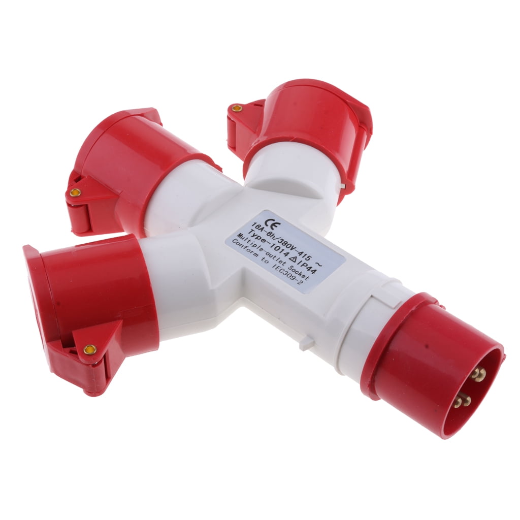 3 Way Splitter 380V 16A Red Industrial Plug Sockets Adaptor IP44 3P+E ...