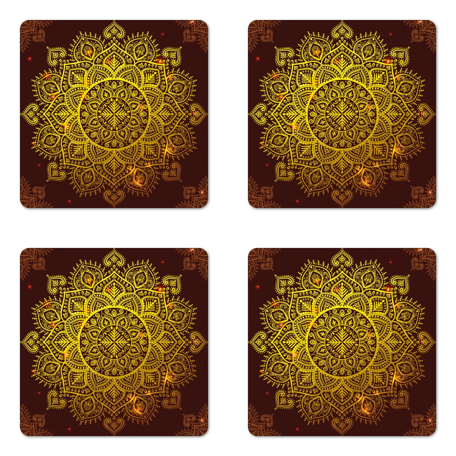 Mandala Coaster Set of 4, Ornamental Snowflake Floral Traditional ...