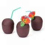 Coconut Cups, Plastic Coconut Cups with Lids and Straws for Hawaiian ...