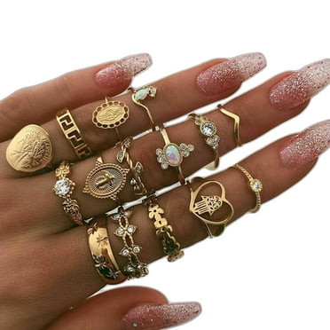 Claire's 8 Piece Gold Metal Ring Set Small/Medium Female, Teen ...