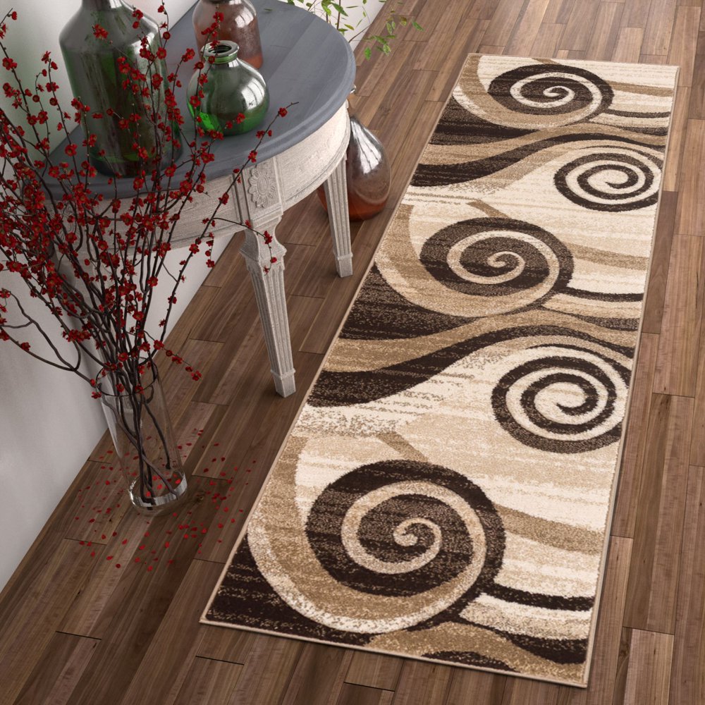 Desert Swirl Brown & Beige Modern 2x7 ( 2' x 7' Runner ) Geometric ...