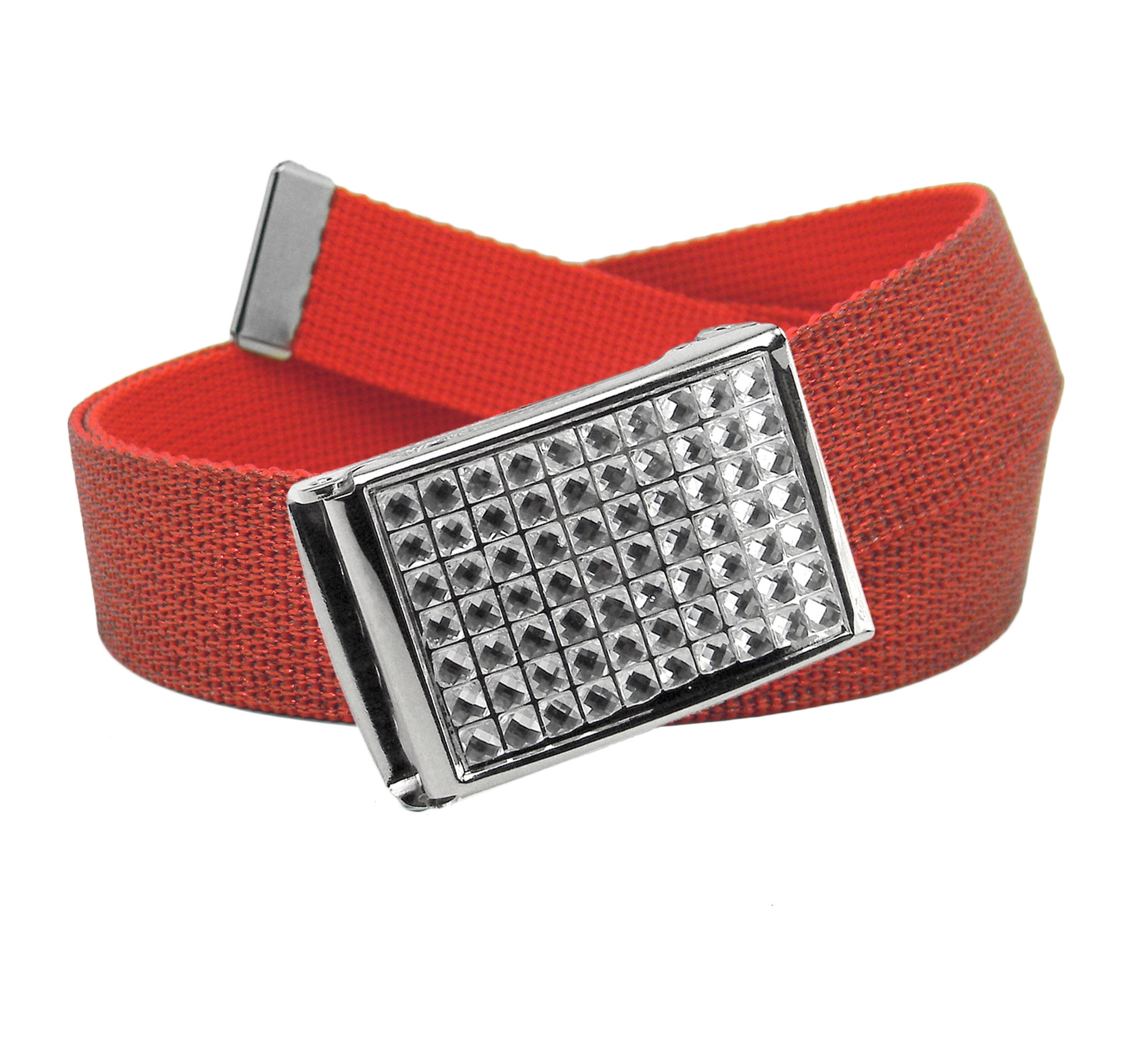 Women's Clear Crystal Flip Top Belt Buckle with Canvas Web Belt Large ...