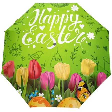 Easter Day Eggs Rabbit Floral Flowers Spring Auto Open Umbrella Sun ...