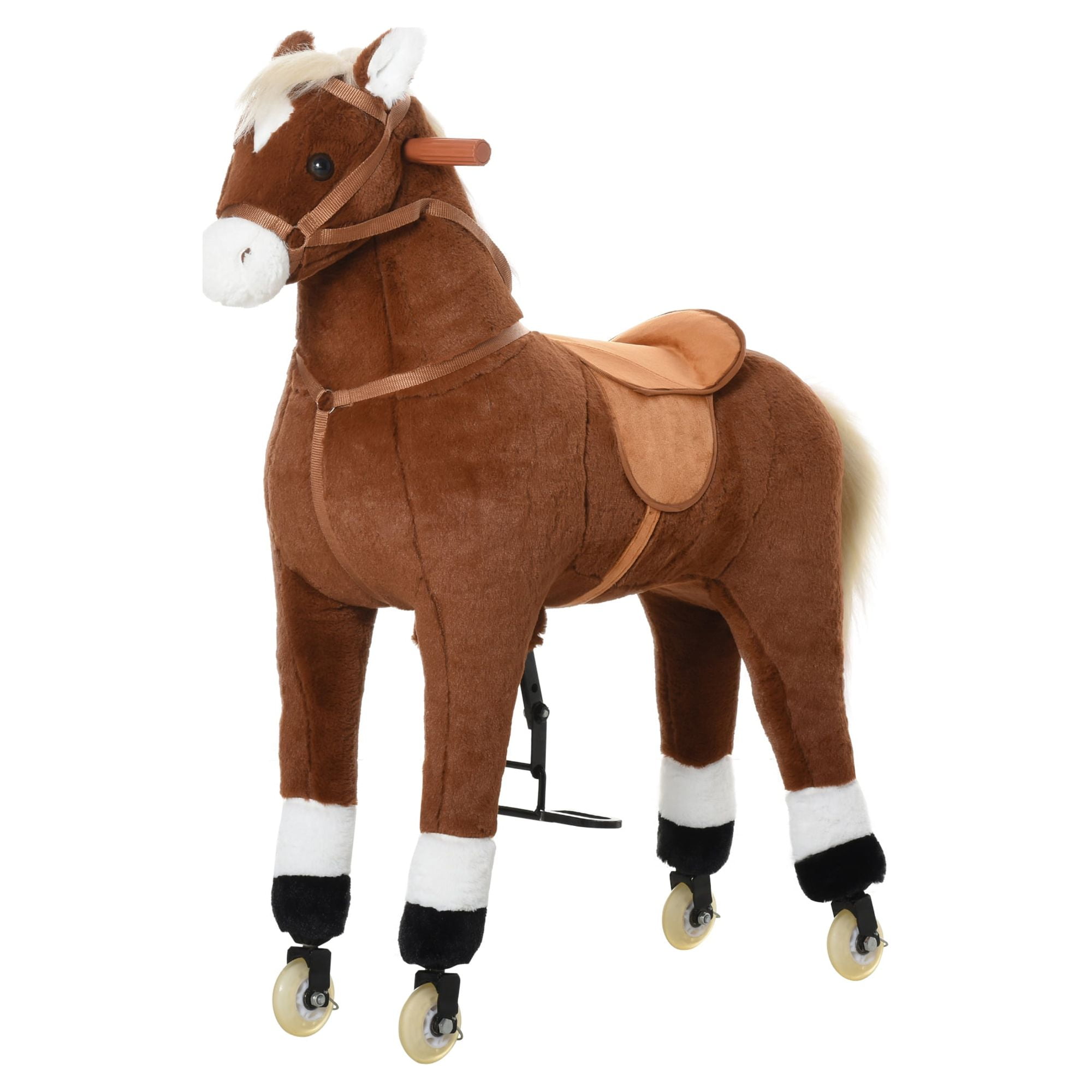 Qaba Kids Rocking Horse Walking Horse with Wheels, Large Size Moving ...