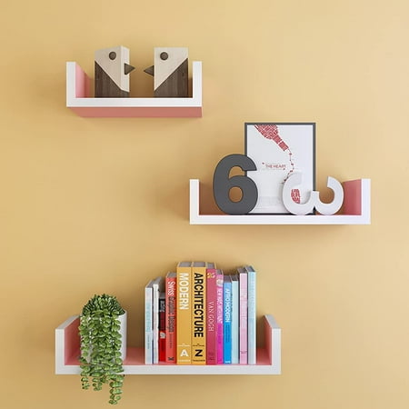 yayagoli Floating Shelves Wooden Shelves Pack of 3 U Shaped Bookshelf ...