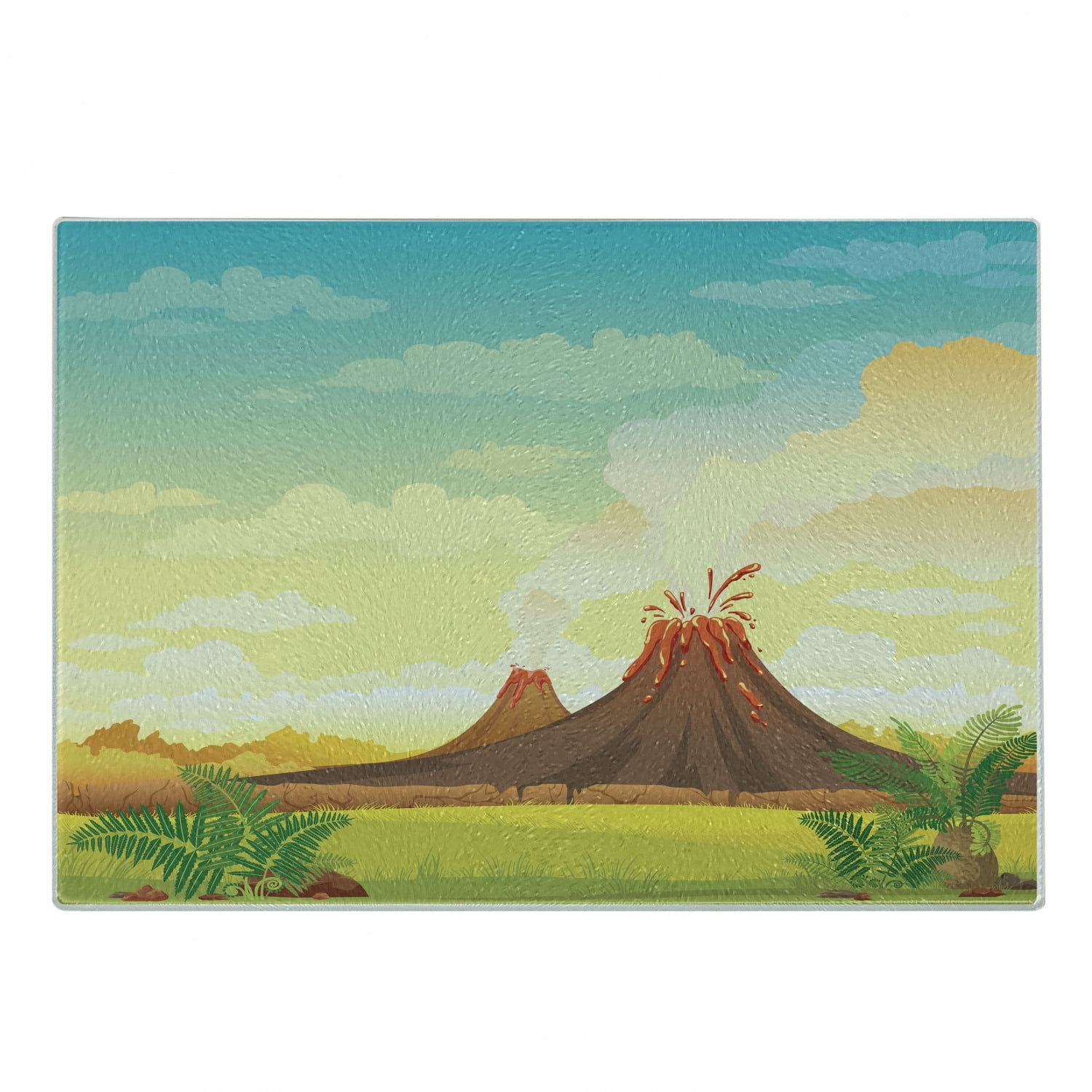 Volcano Cutting Board, Prehistoric Mountain Magma View Lava with Clouds ...