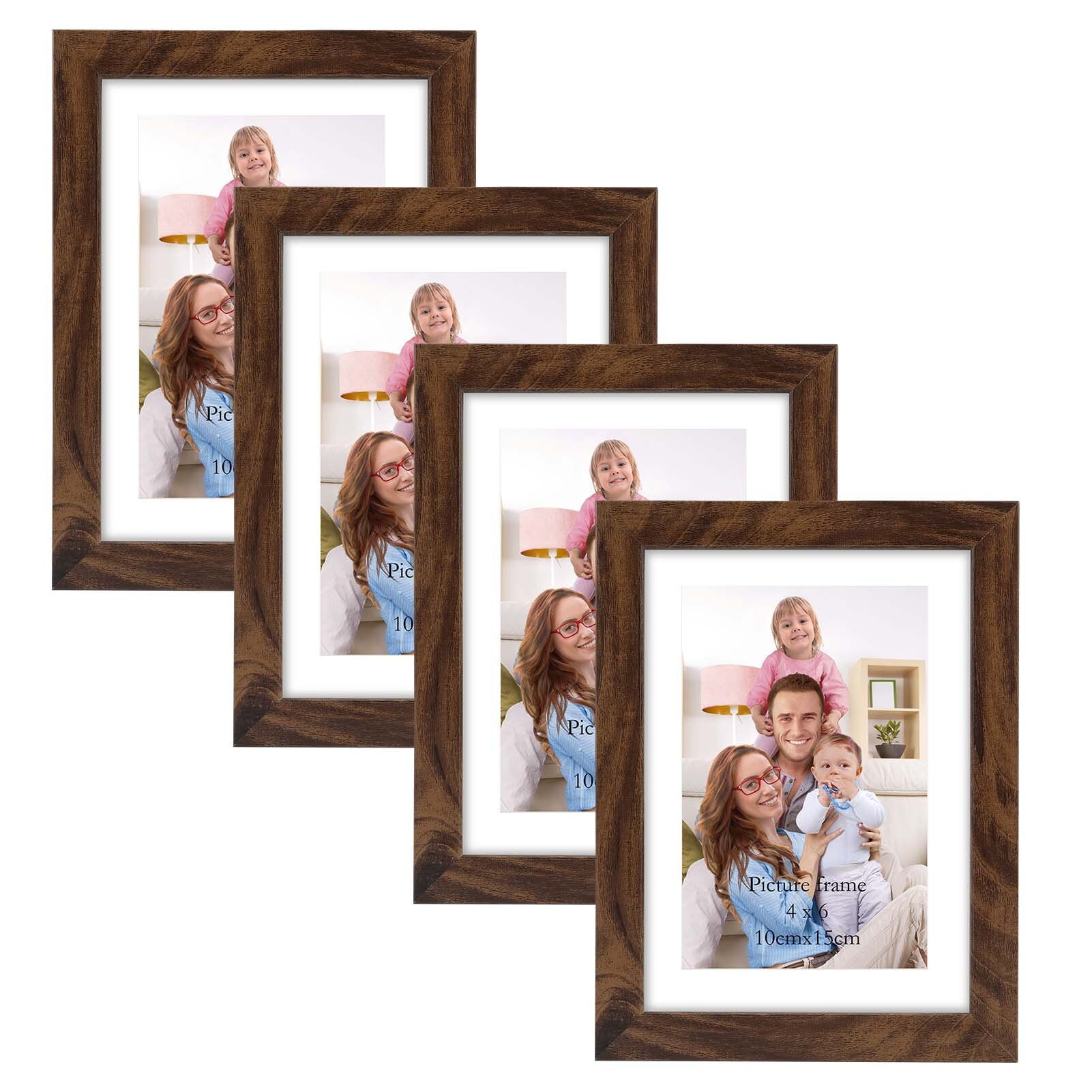 4x6 Brown Picture Frames Set of 4 with Mat or 5x7 Without Mat for ...