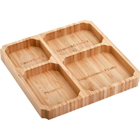 FanShow Bamboo Portion Control Plate, 4 Section Square Dinner Plate ...