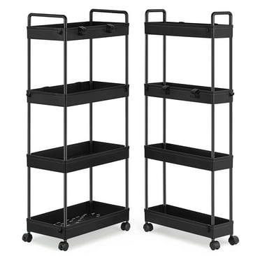 Ktaxon 4-Tier Rolling Cart, Slim Kitchen Storage Rack with Wheels and 4 ...