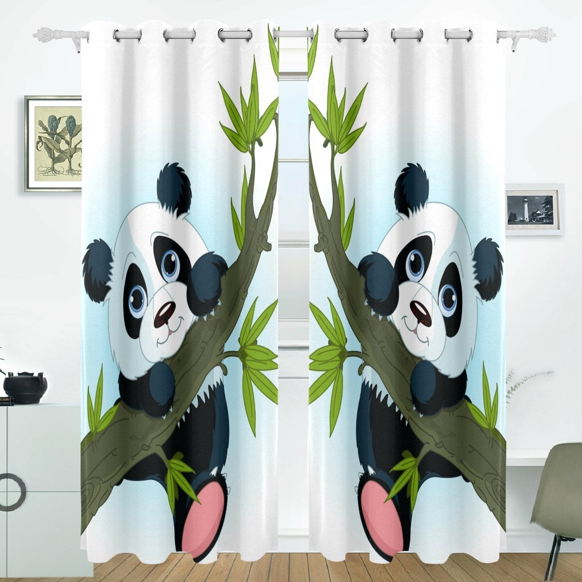 POPCreation Giant Panda Climbing Tree Window Curtain Blackout Curtains ...