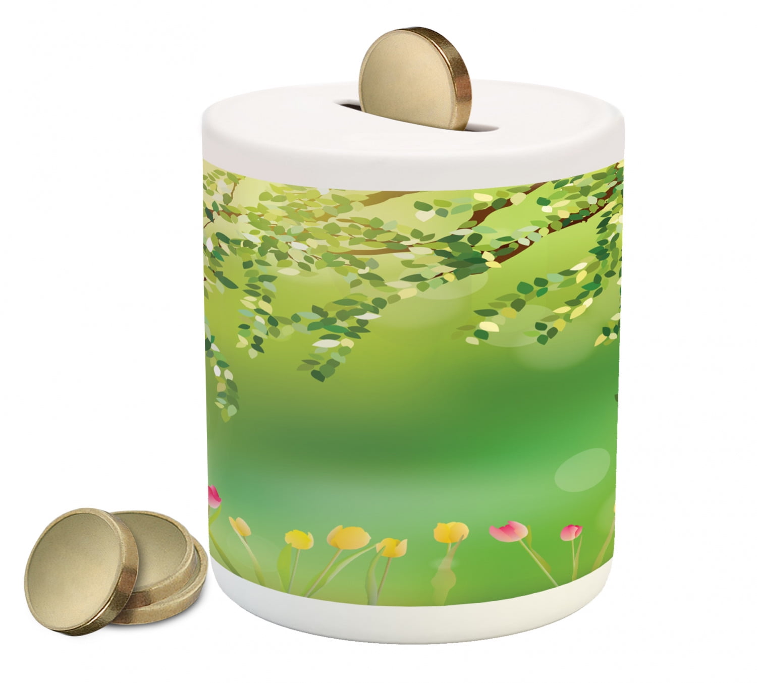 Tulip Piggy Bank, Tulips Colored Petals Under Tree Branch in the Park ...