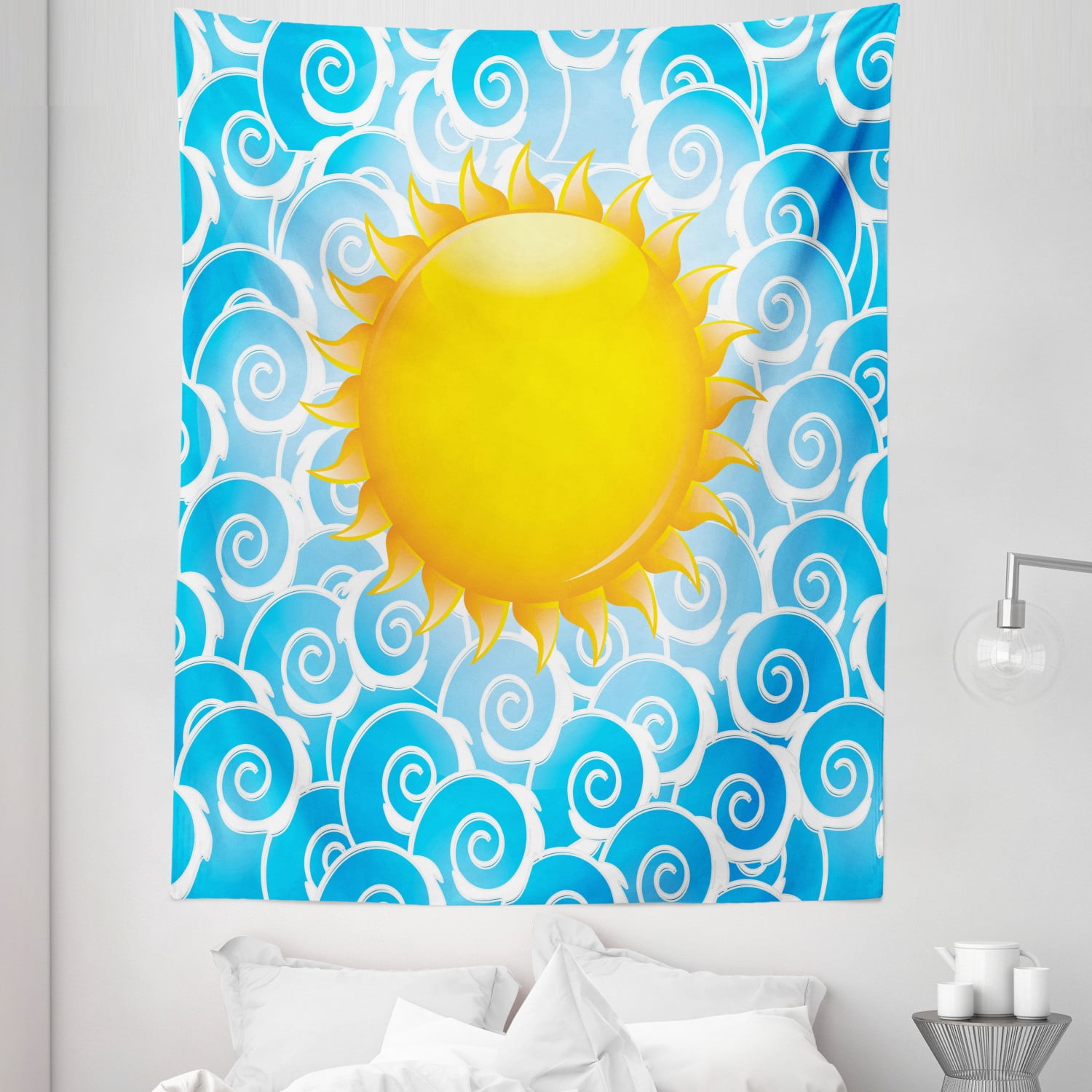 Summer Tapestry, Vivid Sun Pattern over Blue Waves Vacation Themed ...