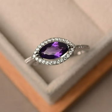 Amethyst Ring, Oval Cut Amethyst, Halo Ring, Natural Amethyst, Birthstone Ring, Statement Ring ...
