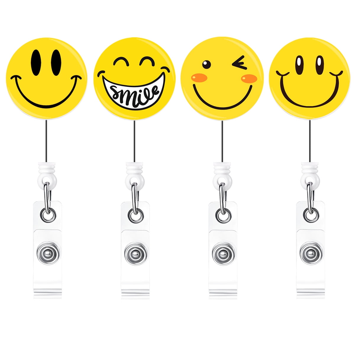 Qinsuee Smile Face Badge Holder, Badge Clip for Name Card, Retractable ...