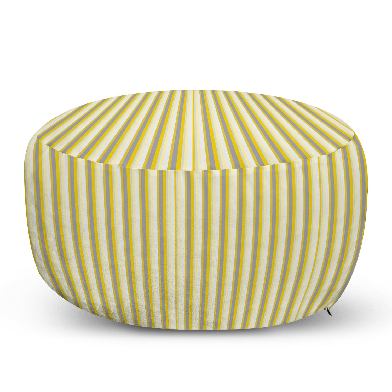 Yellow Pouf Cover with Zipper, Classical Pattern with Vertical Stripes ...