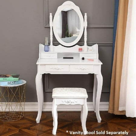 ViscoLogic Pearl Wooden Mirrored Makeup Vanity Table (White) | Walmart ...