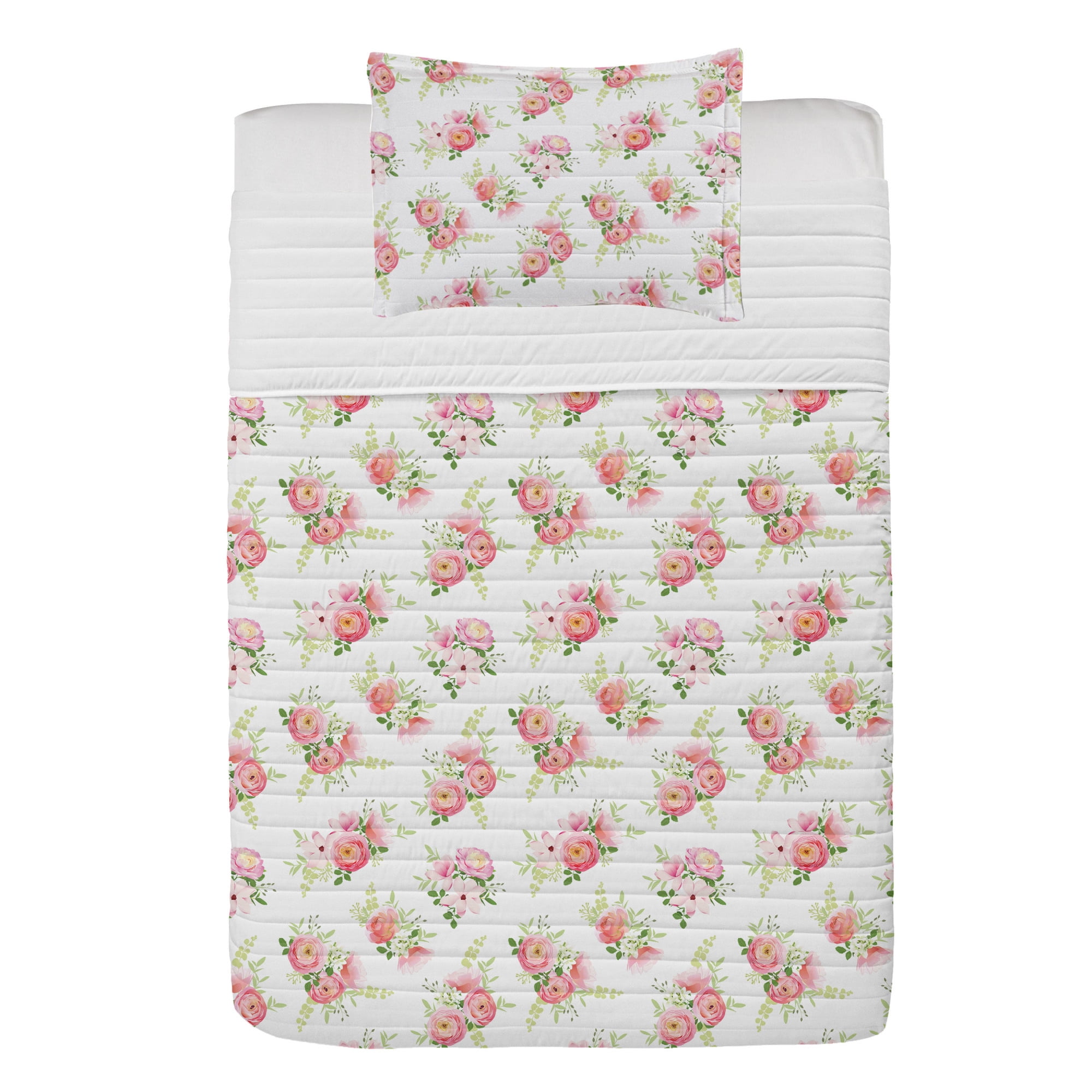 Shabby Flora Microfiber Bedspread Set, Nostalgic Themed Bunch of ...