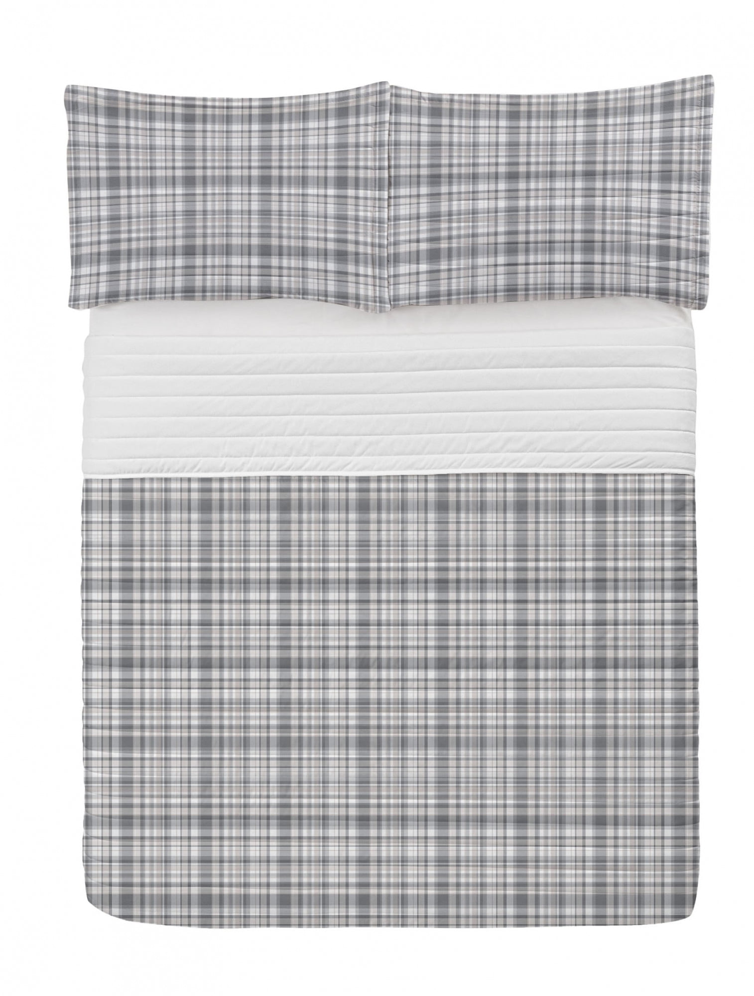 Grey Microfiber Bedspread Set, Pattern with Modified Stripes Crossed ...