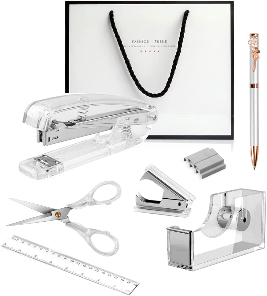 Buy Owfeel Desk Accessory Kits Acrylic Lucite Bundle, Silver Stapler ...