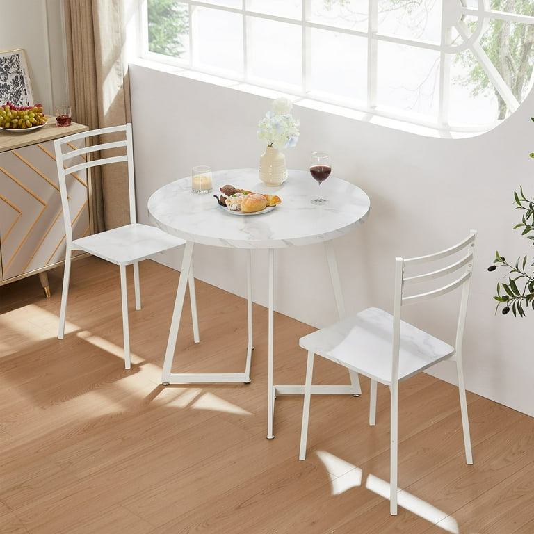 VECELO 3 Piece Dining Table Set with 2 Chairs for Small Spaces Studio Apartment Dinette White Walmart