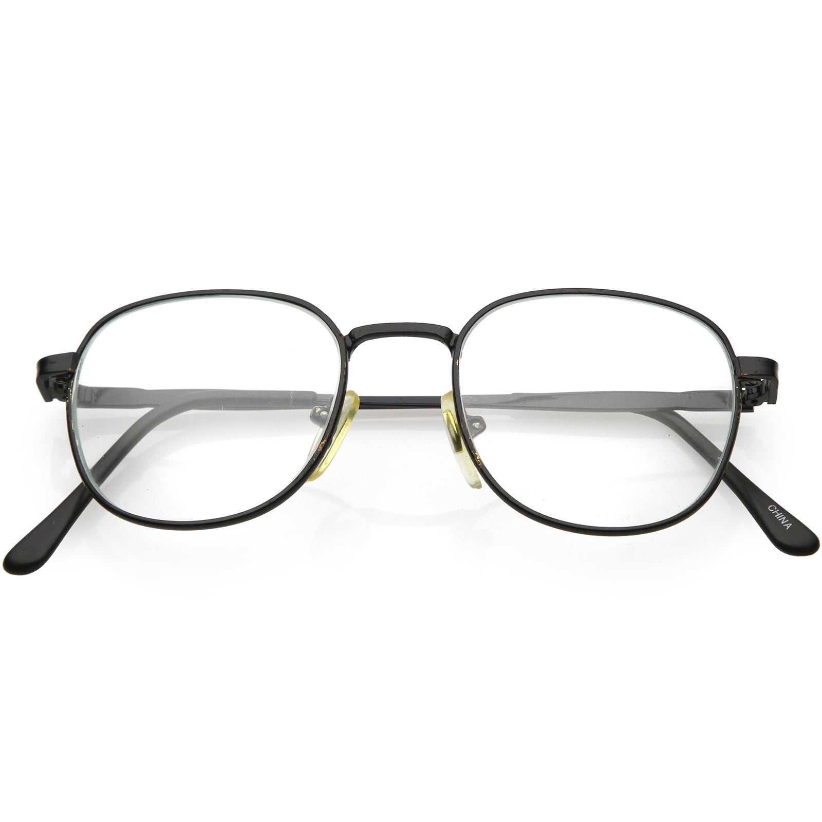 True Vintage Metal Square Eyeglasses Slim Metal Arms 46mm (Black Black ...