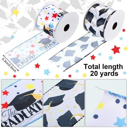 20 Yards Graduation Wired Ribbon Graduation Hat Pattern Wired Edge ...