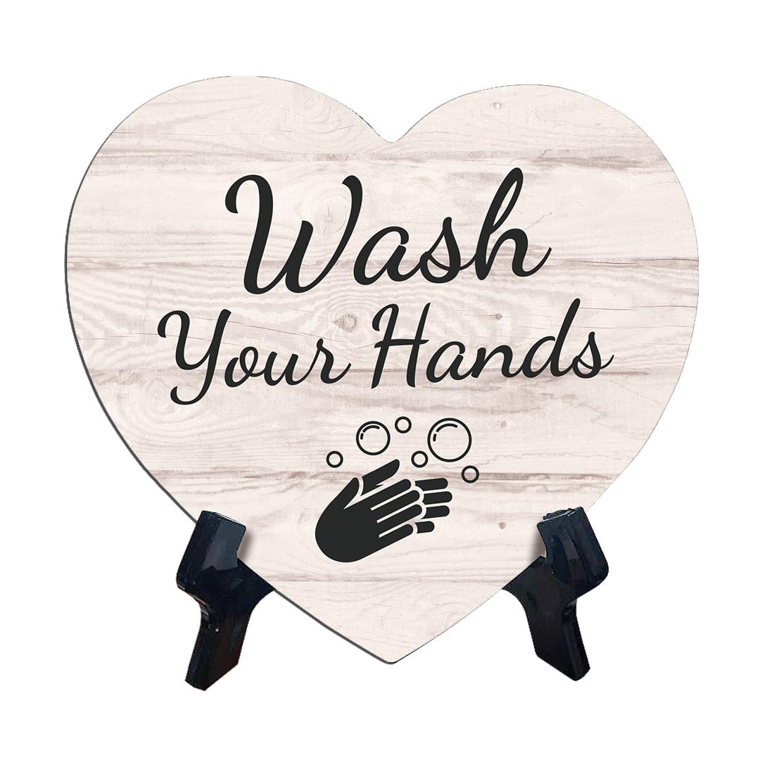 Signs ByLITA Heart Wash Your Hands, Wood Color, Table Sign (6"x5") - 3 ...