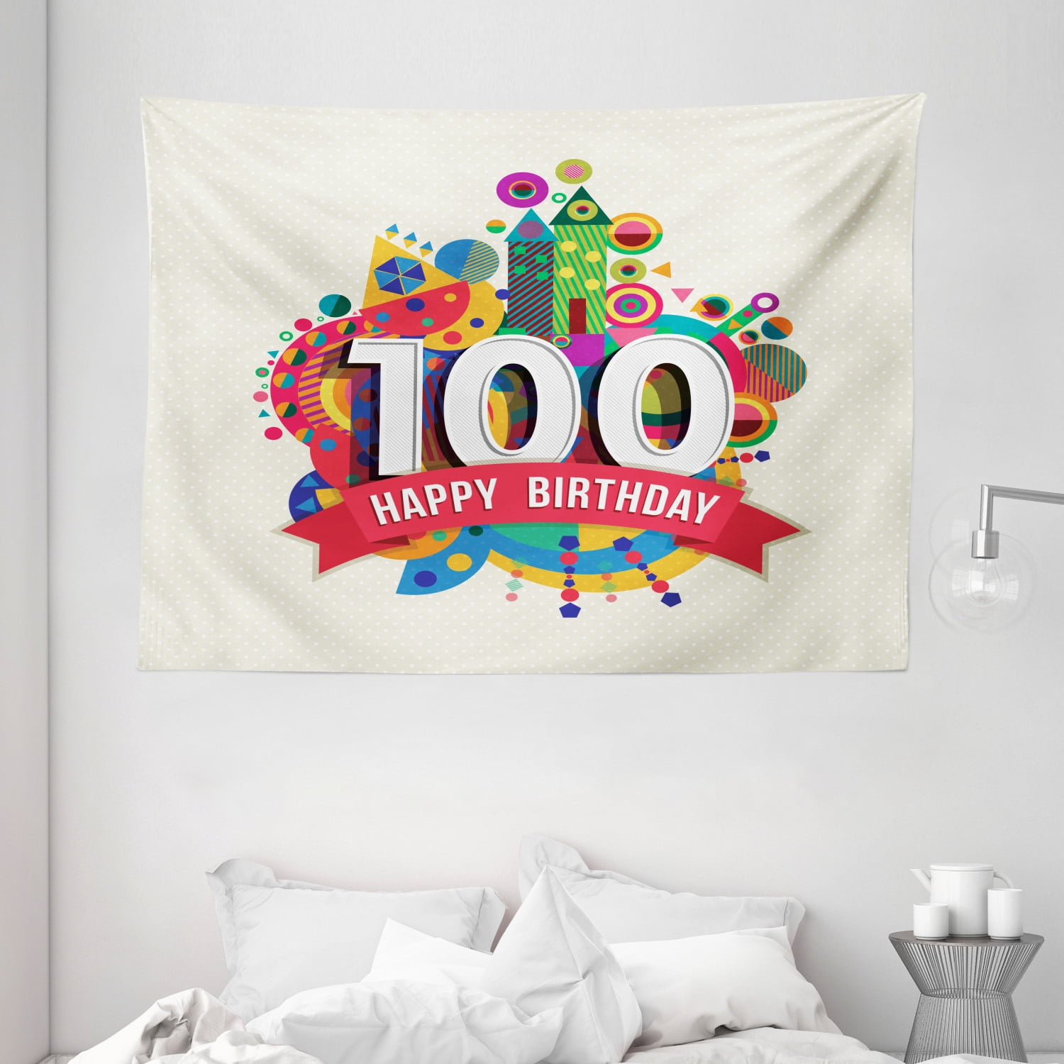 100th Birthday Decorations Tapestry, Geometrical Digital Print with ...