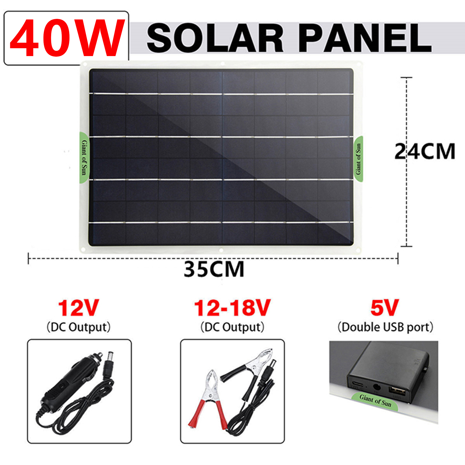 WCIC 20/40W Monocrystalline Solar Panel Kit RV Boat Vehicles Charging ...