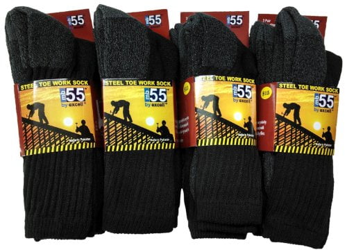 12 Pairs of Men's Heavy Duty Steel Toe Work Socks, Black, Sock Size 10 ...