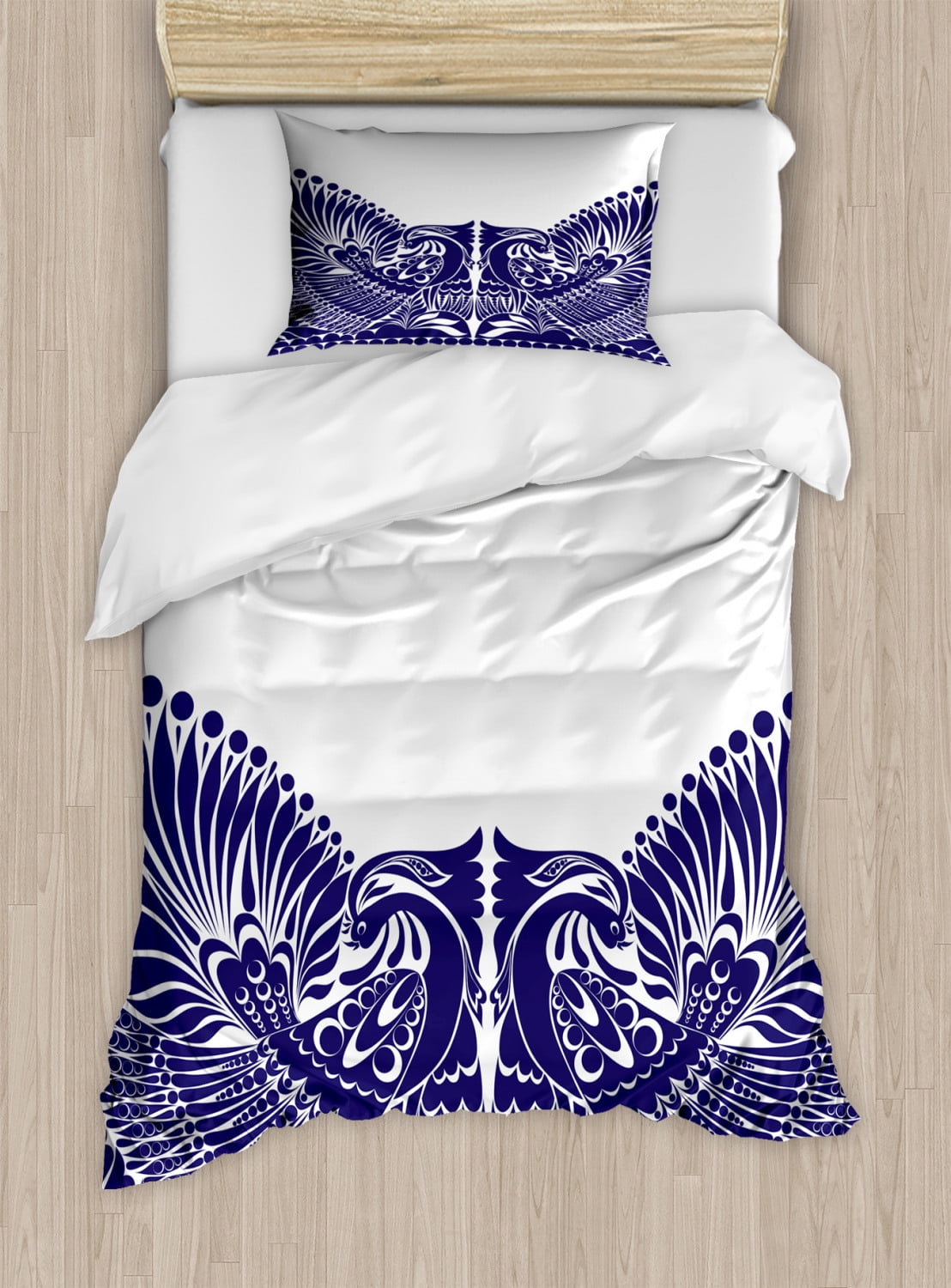 Folk Art Duvet Cover Set Twin Size, Polish Inspired Monochromatic ...