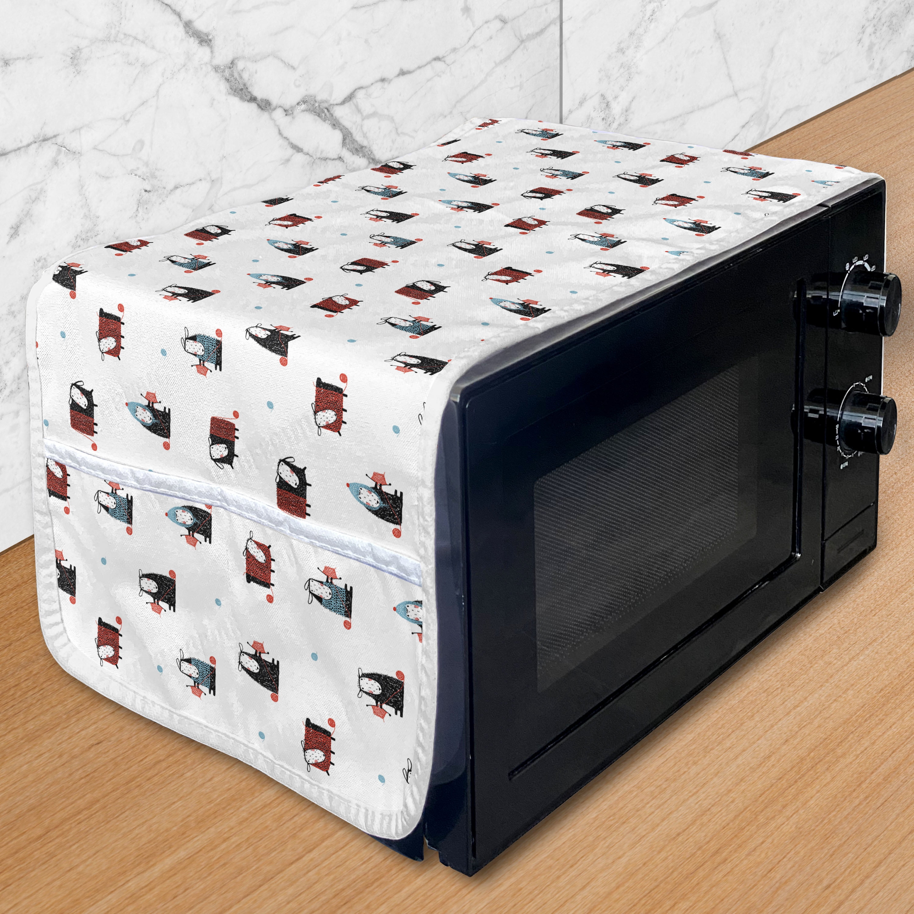 Sheep Microwave Oven Cover, Simplistic Furry Animal Cartoon Ball of ...
