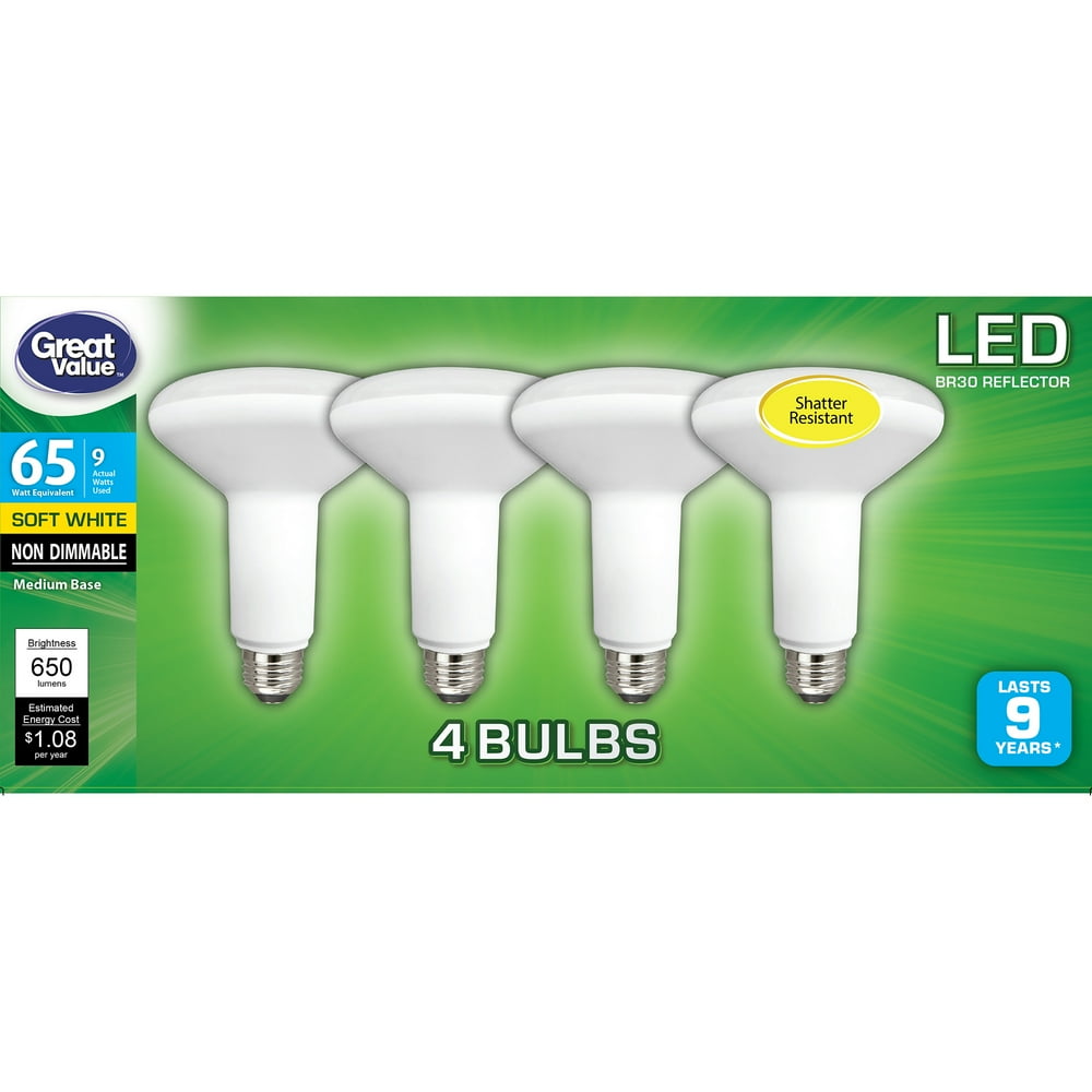 Great Value LED Light Bulb, 9 Watts (65W Equivalent) BR30 Floodlight ...