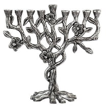 Ner Mitzvah, 7.5" Artistic Aluminum Candle Hannukah Menorah - Tree Of ...