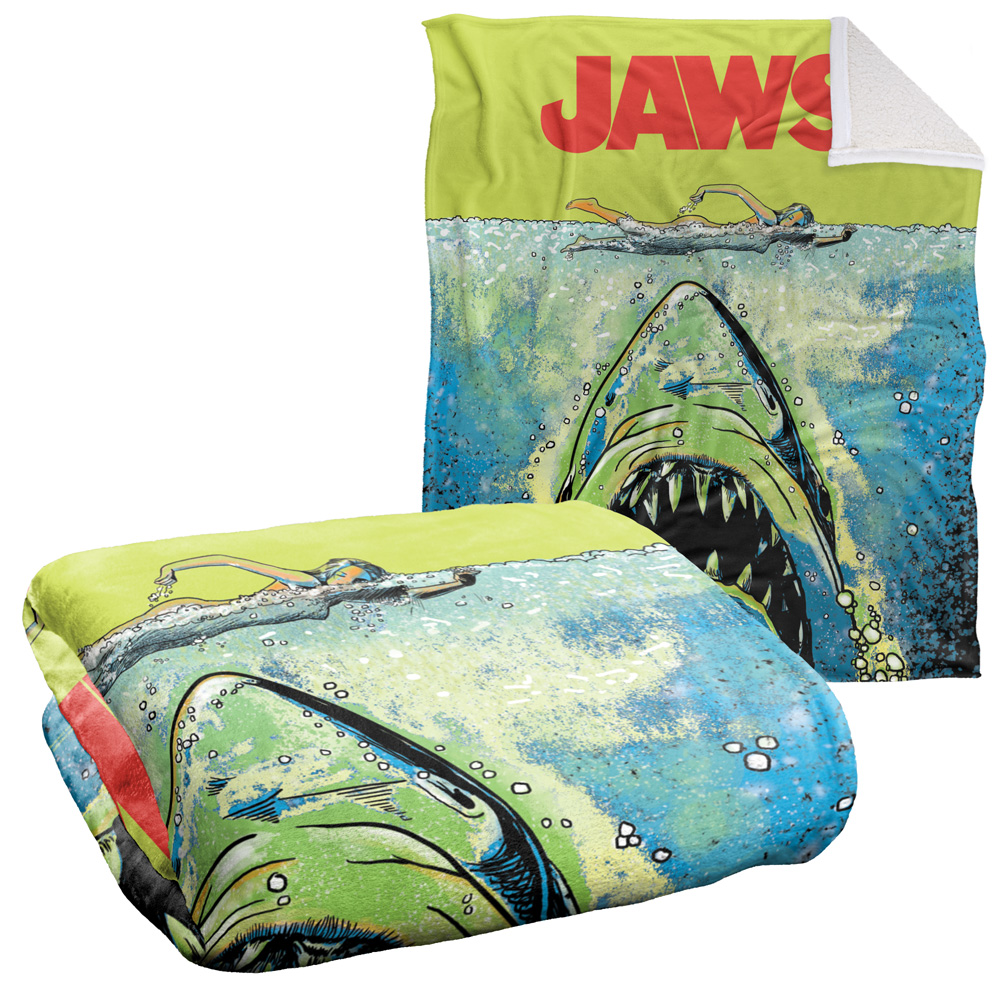 Jaws Blanket, 50"x60", Attack Silky Touch Sherpa Back Super Soft Throw ...