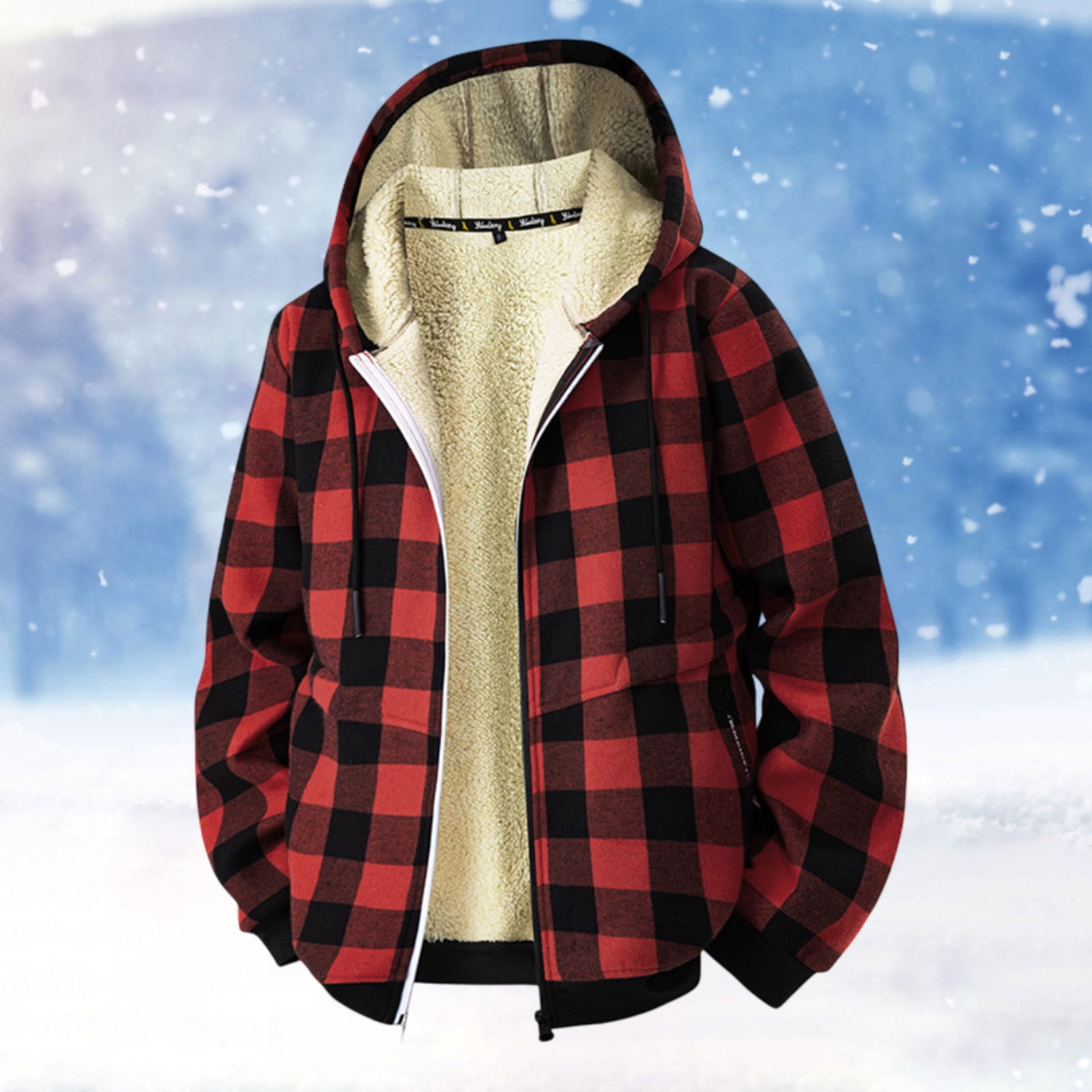 Click here for Huitkmm Mens Hoodie Winter Plaid Print Lined Hoode... prices