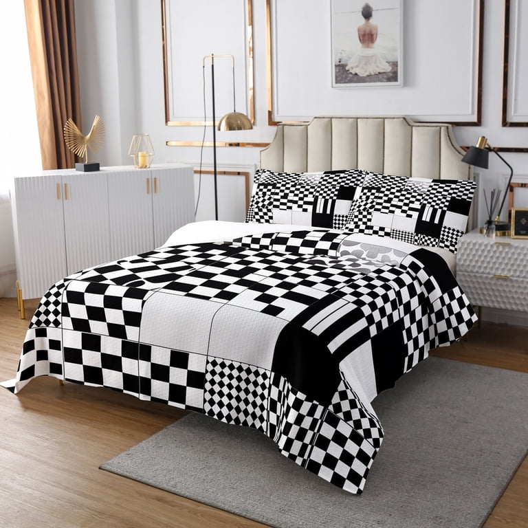 Black And White Checkered Quilt Grey Bedding Duvet Set Check Quilt