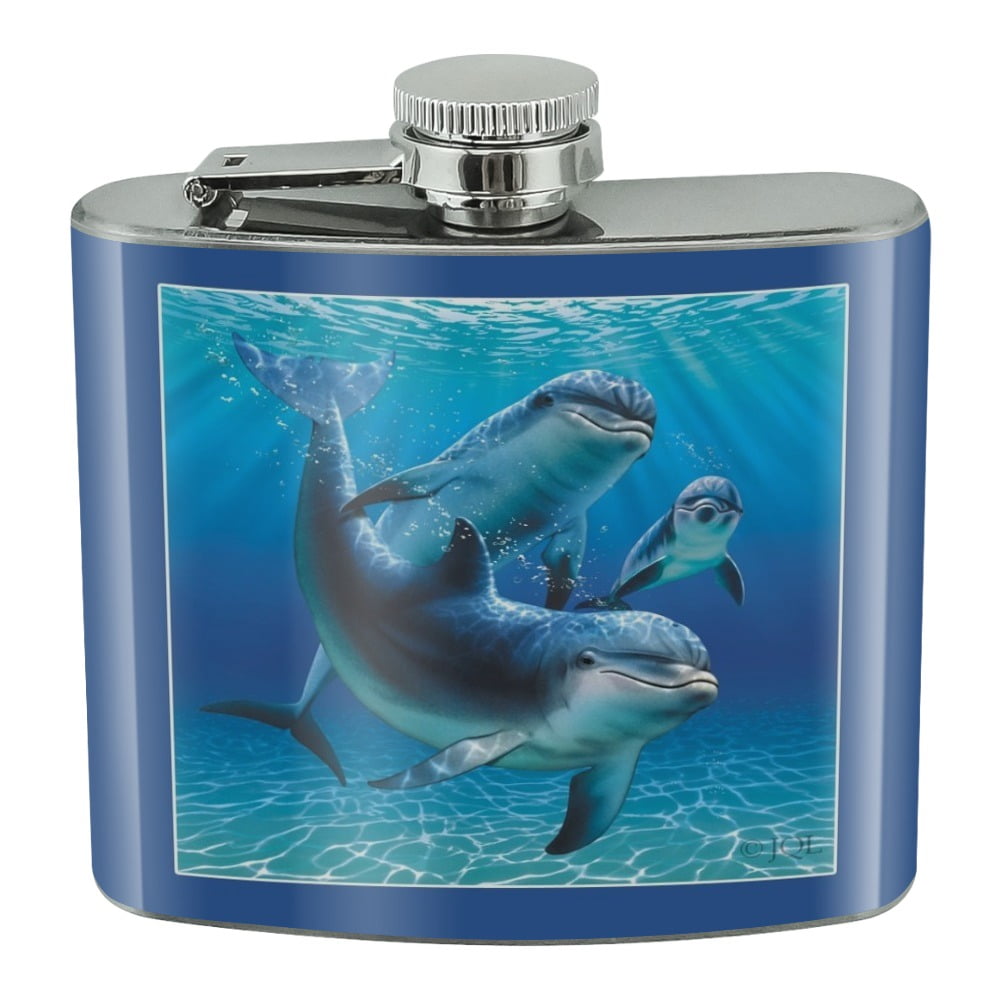 Dolphin Pals Ocean Diving Stainless Steel 5oz Hip Drink Kidney Flask ...