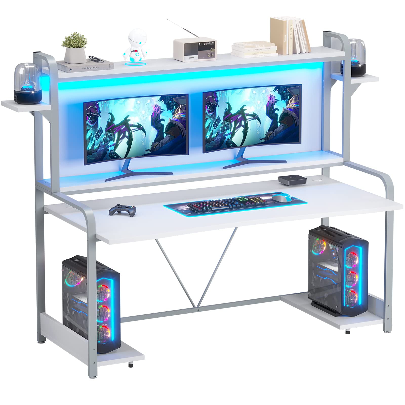 SEDETA 55'' Gaming Desk Computer Desk with Hutch and Storage Shelves ...