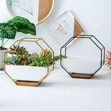 GOOHOCHY Geometric Planter Pot with Octagonal Metal Frame and Bamboo ...