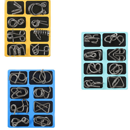 Qianli Metal Wire Puzzle Set of 24 with Pouch,Brain Teaser IQ Test ...